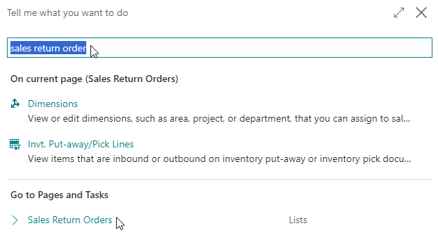 Set up a simple sales return order